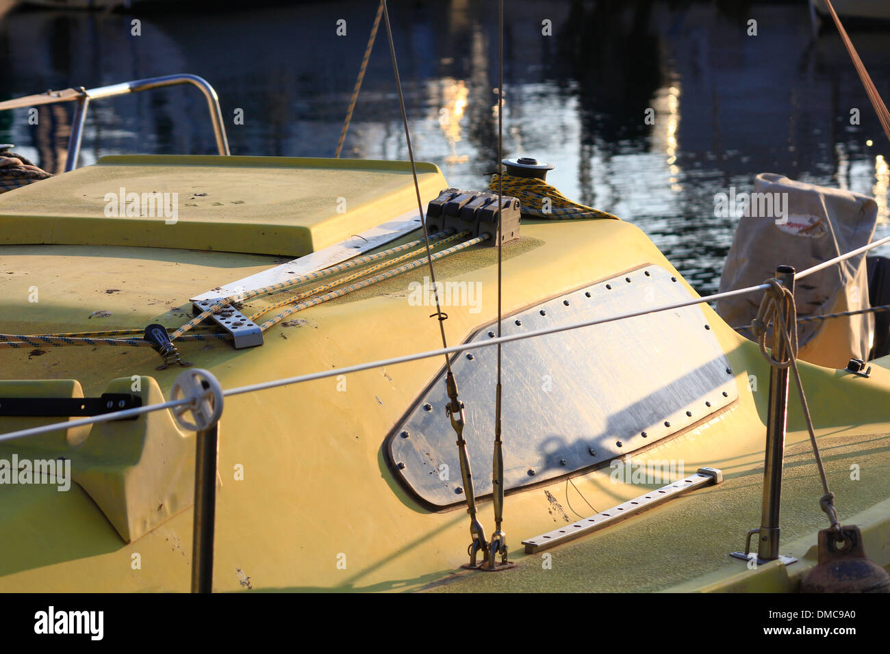 details of a yellow sailboat Stock Photo - Alamy