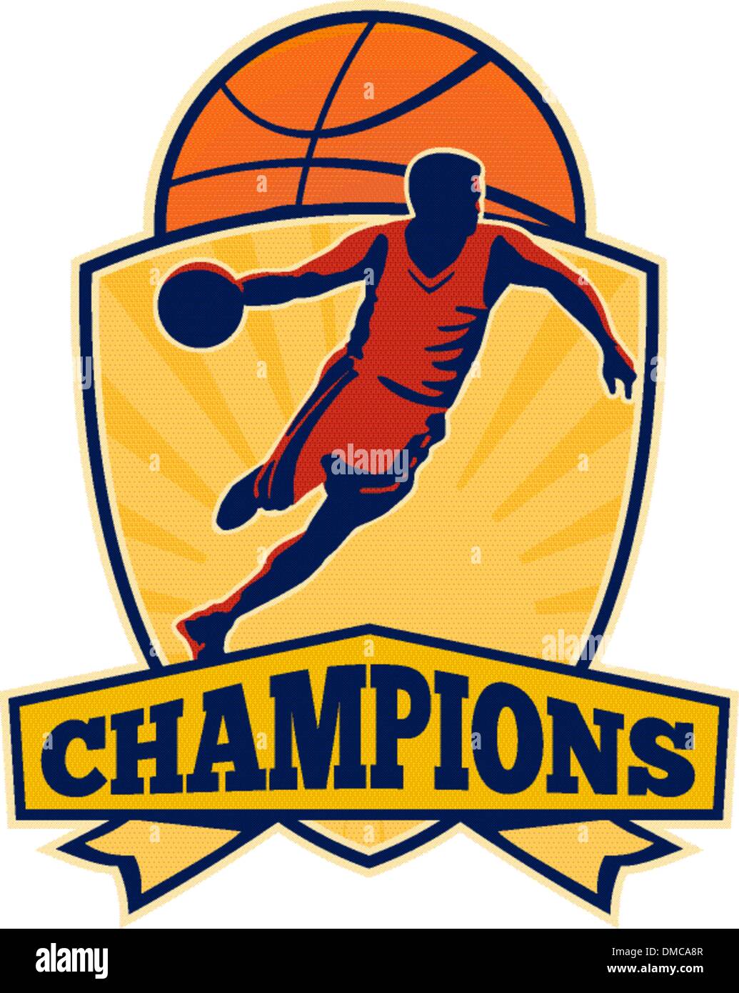 Basketball Player Dribbling Ball Shield Retro Stock Vector Image & Art ...