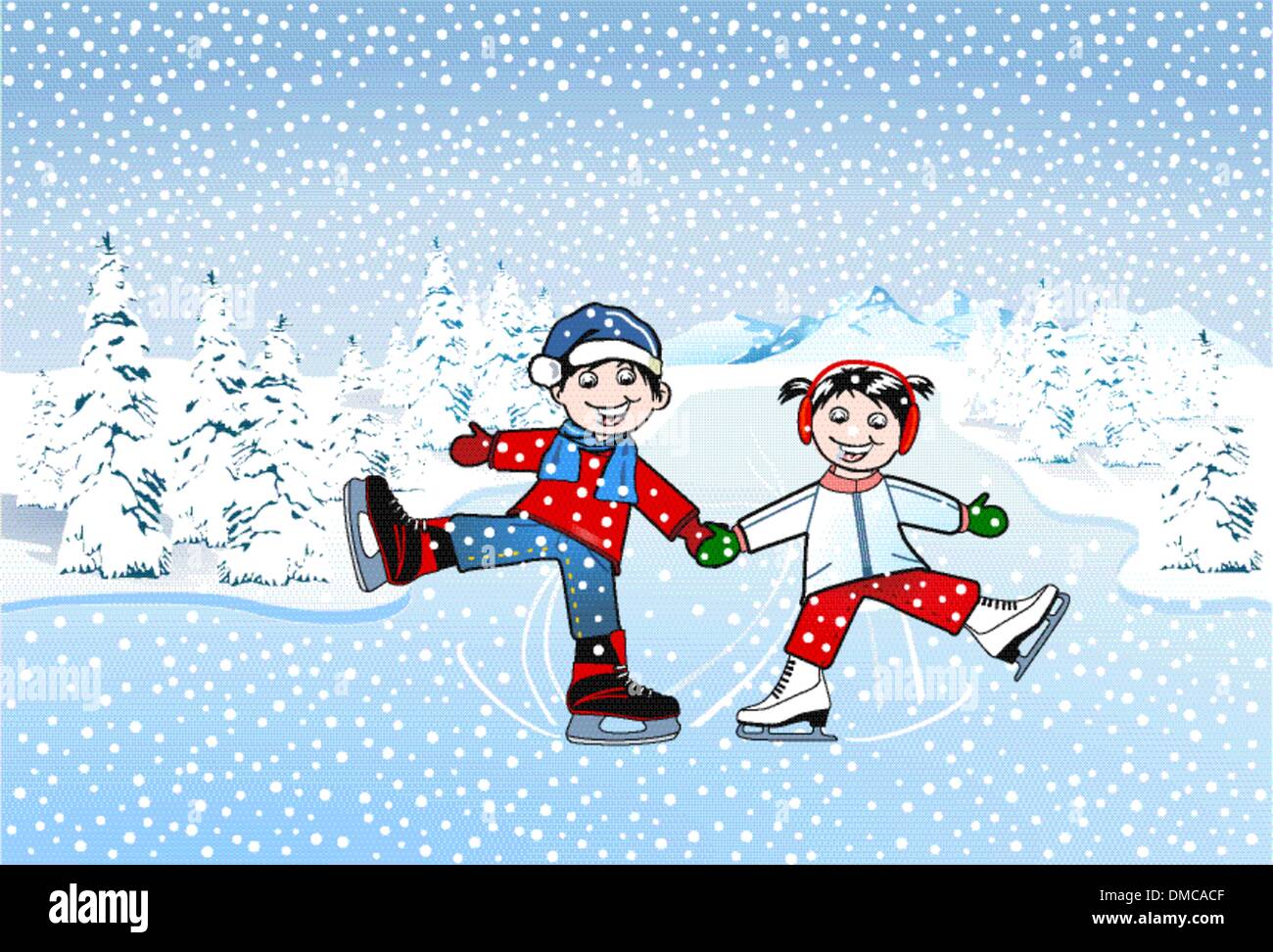 Kids Ice Skating Cartoon Kids Ice Skating Clipart Vector Collection
