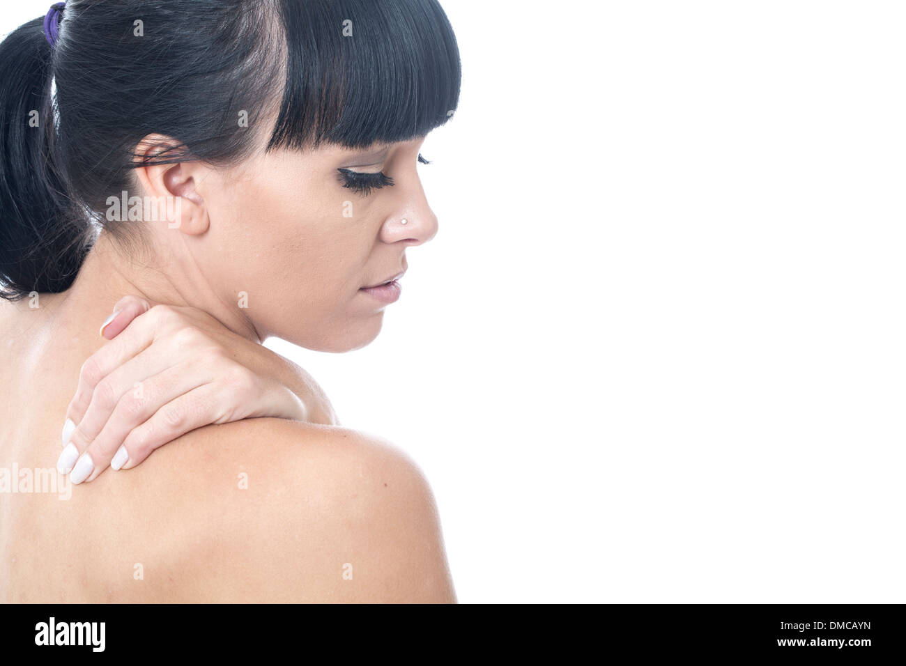 Young Woman with Neck Pain Stock Photo - Alamy