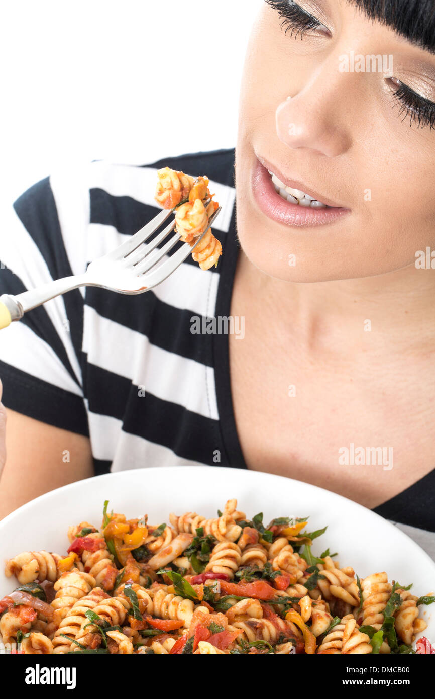 Young Woman Eating Mixed Pasta Salad Stock Photo - Alamy
