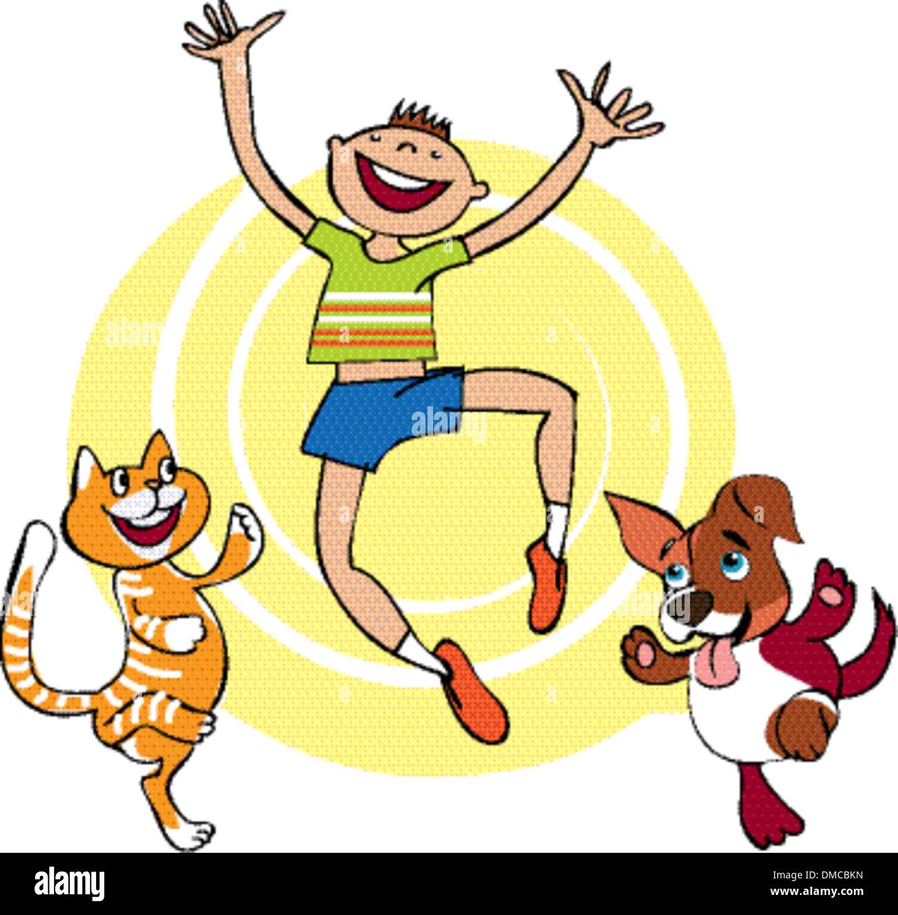 Kid having fun with cat Stock Vector Images - Alamy