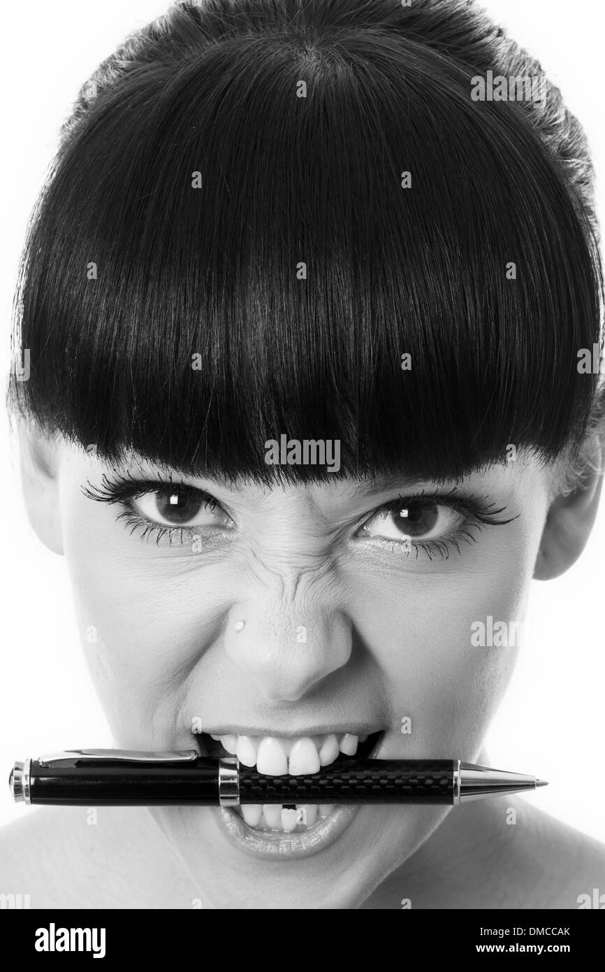 Holding in mouth Black and White Stock Photos & Images - Alamy