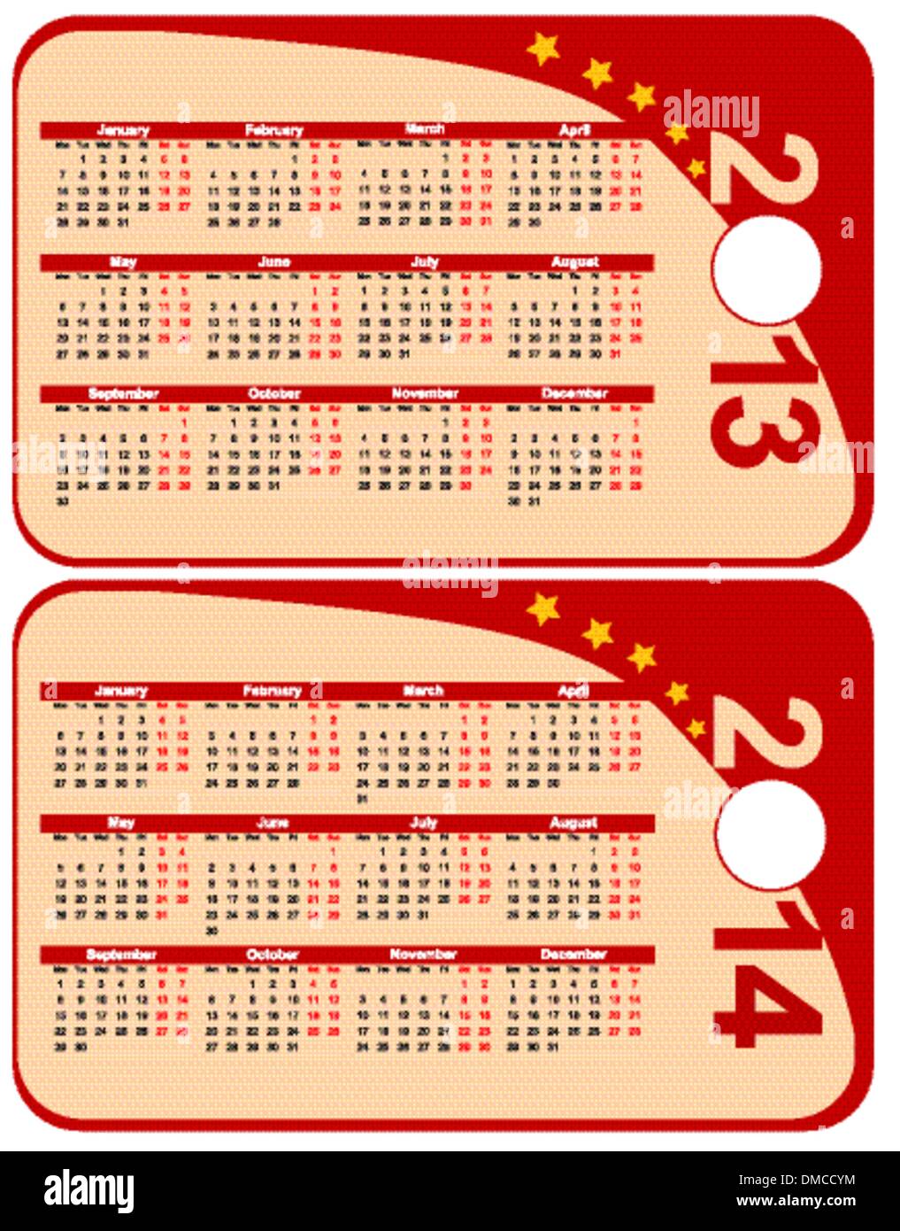red calendar 2013-2014 in the form of labels, vector Stock Vector Image ...