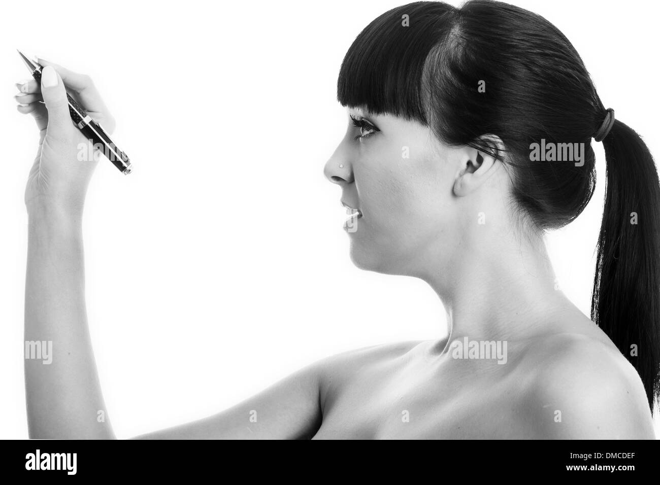 Woman thinking writing Black and White Stock Photos & Images - Alamy