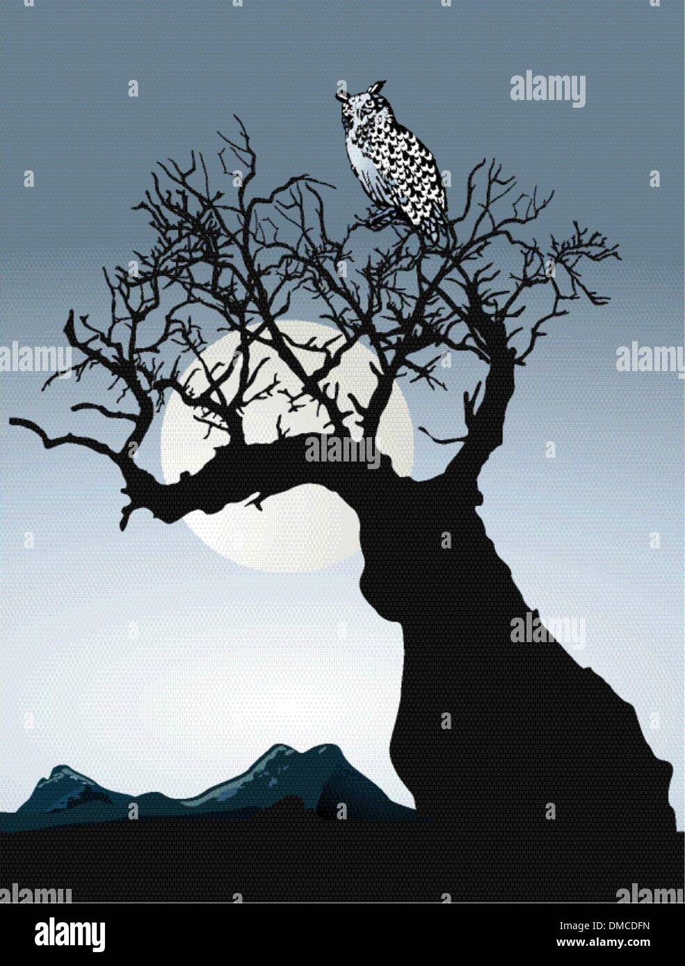 Owl on an old tree Stock Vector Image & Art - Alamy