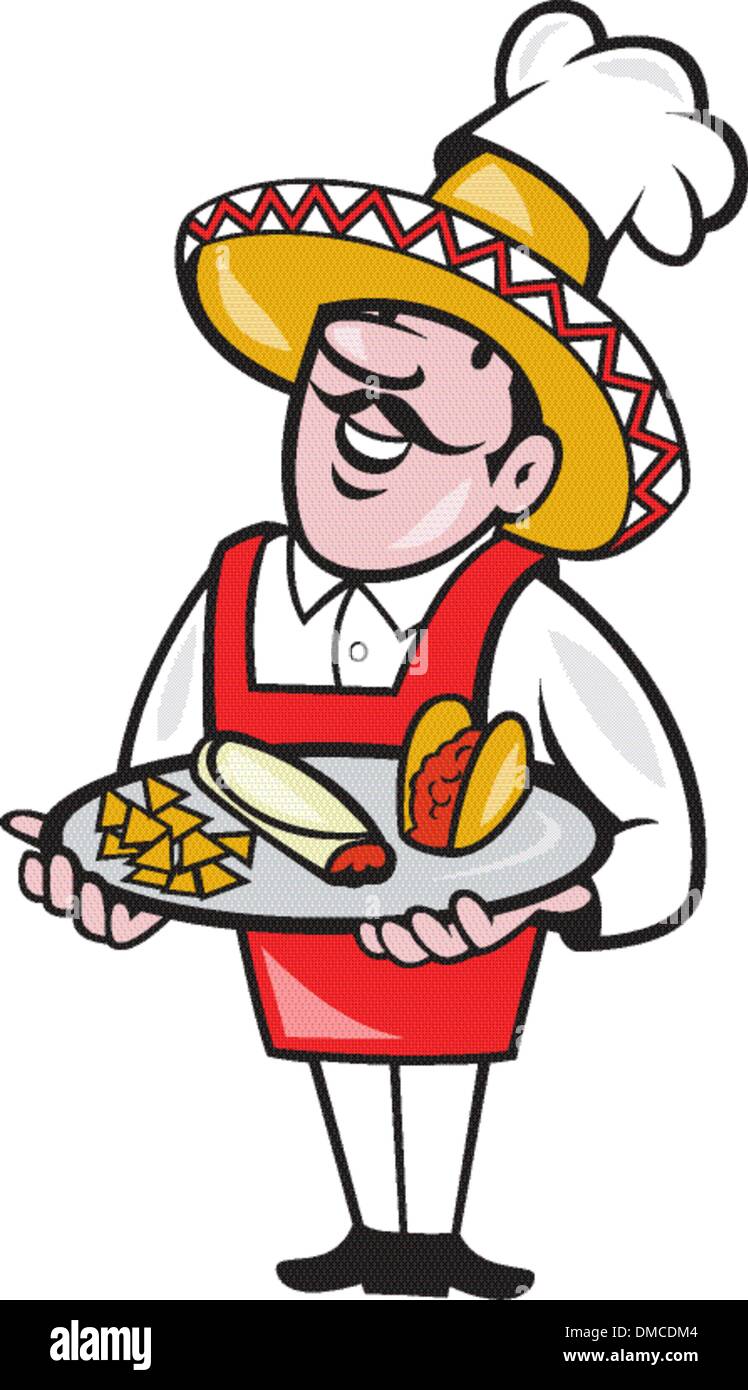 Mexican Chef Cook Plate Tacos Burrito Corn Chips Stock Vector Image ...