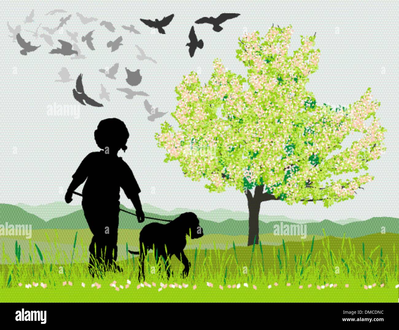 Flowers birds in spring Stock Vector Images - Alamy