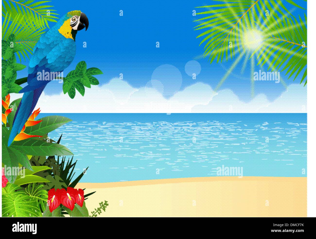 Blue macaw with tropical beach background Stock Vector Image & Art - Alamy