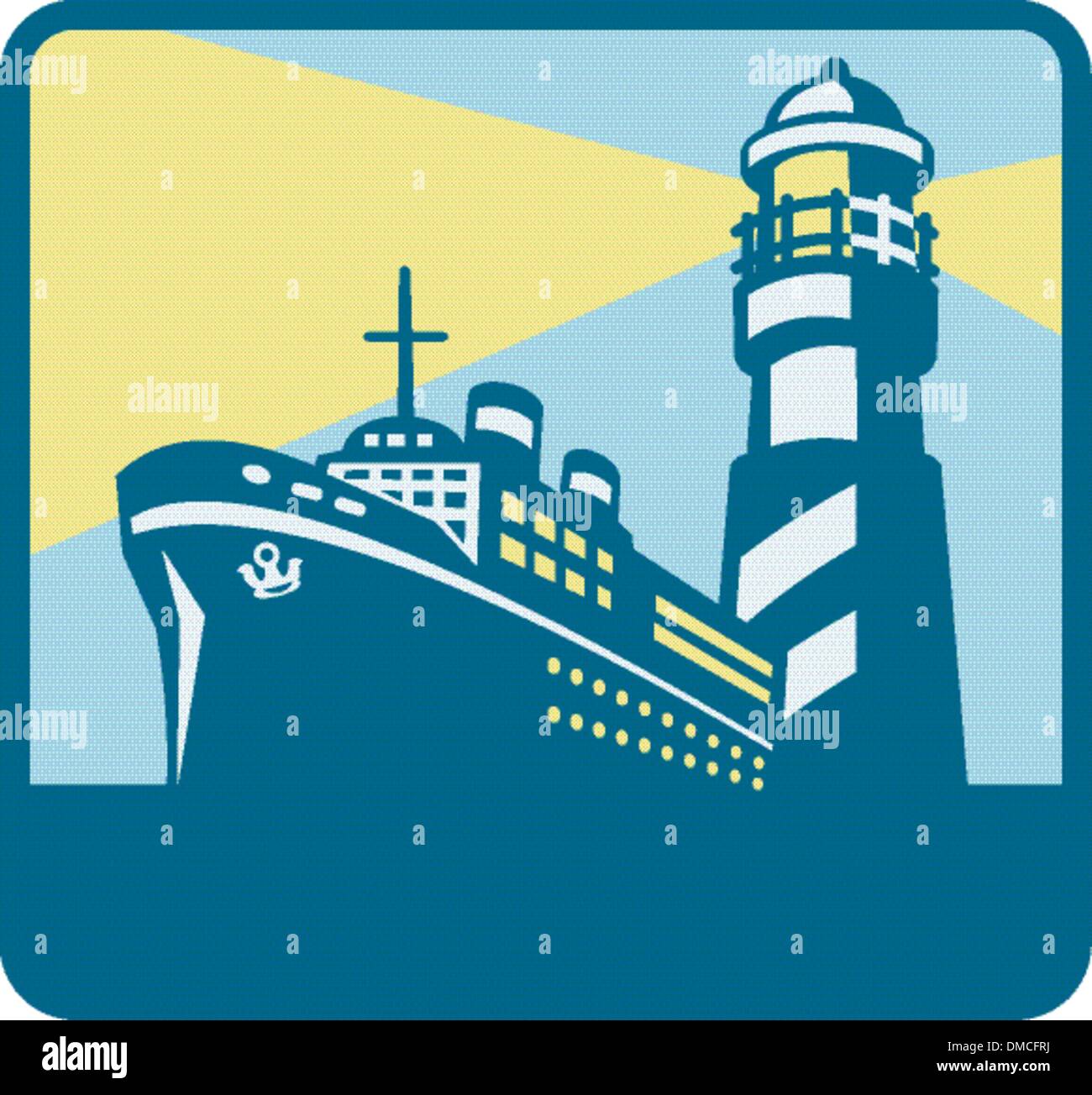 Passenger Ship Cargo Boat Lighthouse Retro Stock Vector Image & Art - Alamy