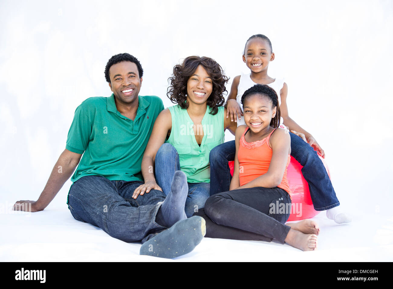 Happy family on white background Stock Photo - Alamy