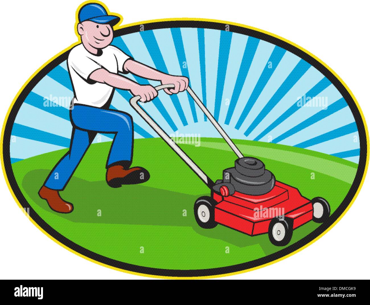 Lawn mower man gardener cartoon hi-res stock photography and images - Alamy