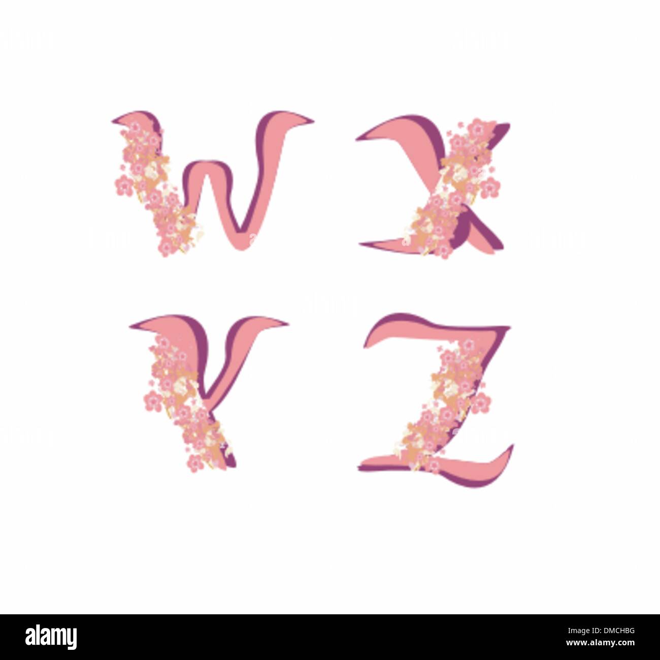 Vector spring alphabet with flowers letters W,X,Y,Z Stock Vector Image ...