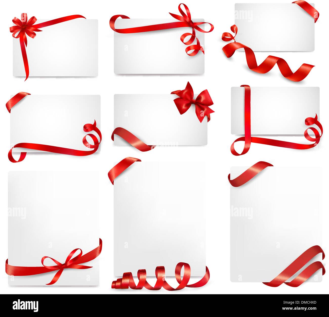 Set of beautiful cards with red gift bows with ribbons Vector Stock ...