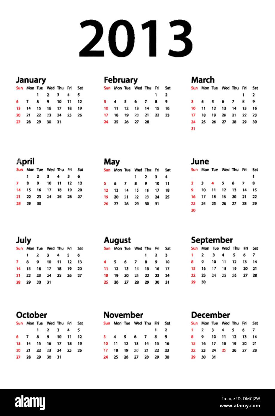 Calendar for 2013 Stock Vector Image & Art - Alamy