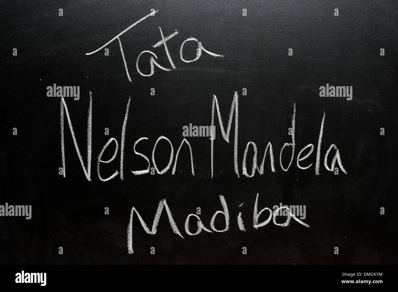 Tata, Nelson Mandela and Madiba drawn on a blackboard in white chalk ...