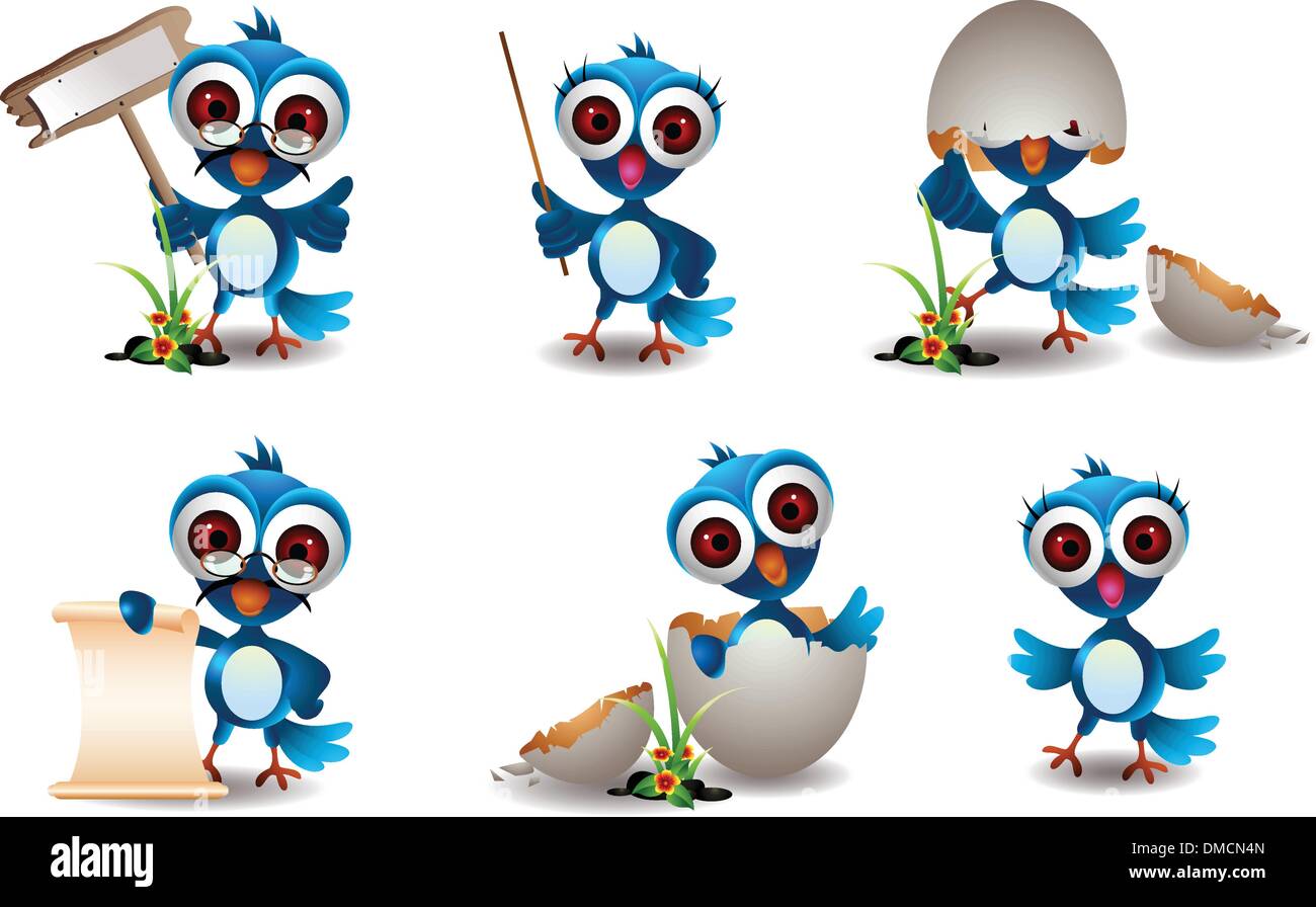 cute blue bird family cartoon set Stock Vector Image & Art - Alamy