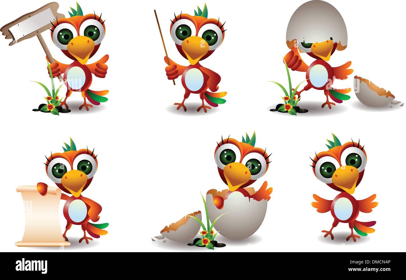 cute baby parrots cartoon set Stock Vector Image & Art - Alamy