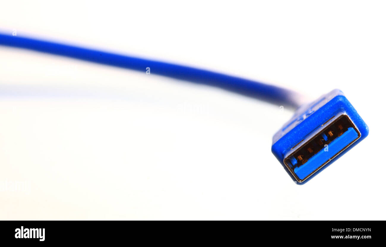 Blue USB cable isolated on white Stock Photo - Alamy