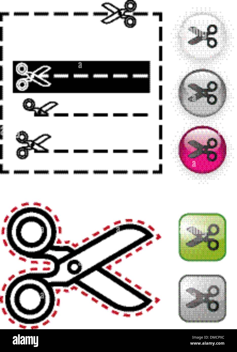 vector illustration of scissors template with glossy buttons and Stock ...