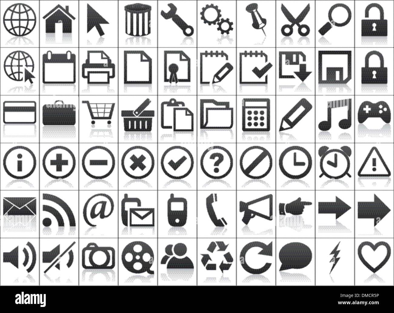 black web icons with reflections on white background Stock Vector Image ...