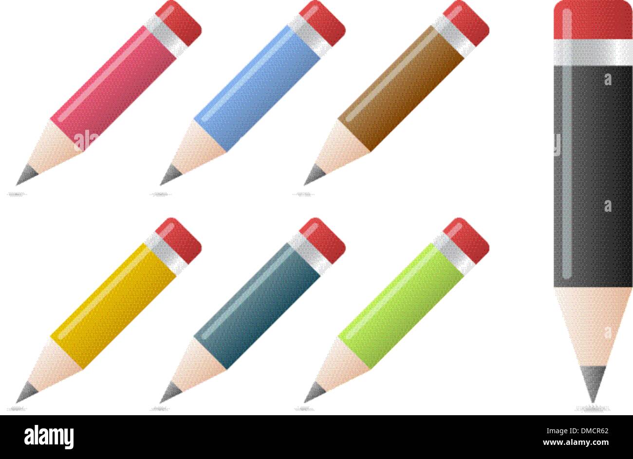 Pencils in different colors with a shadow underneath Stock Vector Image ...