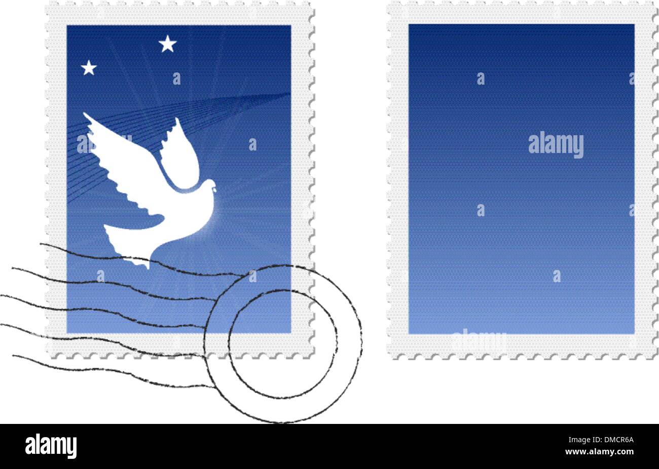 postage stamp in blue tones with bird, stars and seal Stock Vector ...