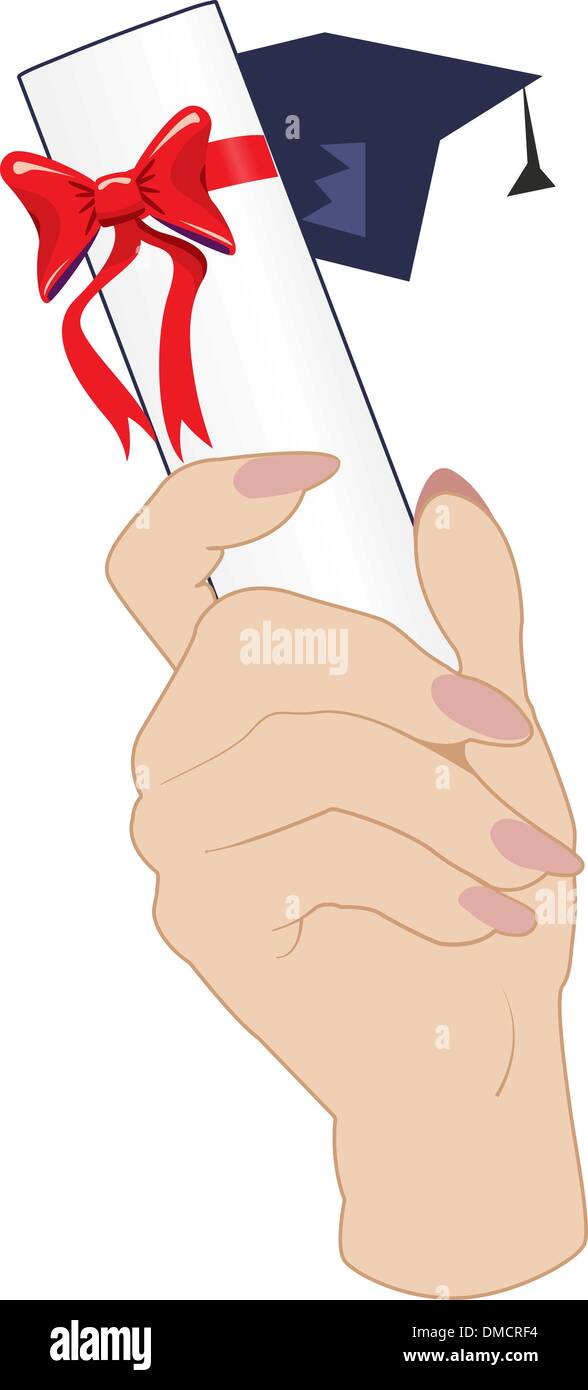 hand holding a graduation cap and diploma in the air Stock Vector Image ...