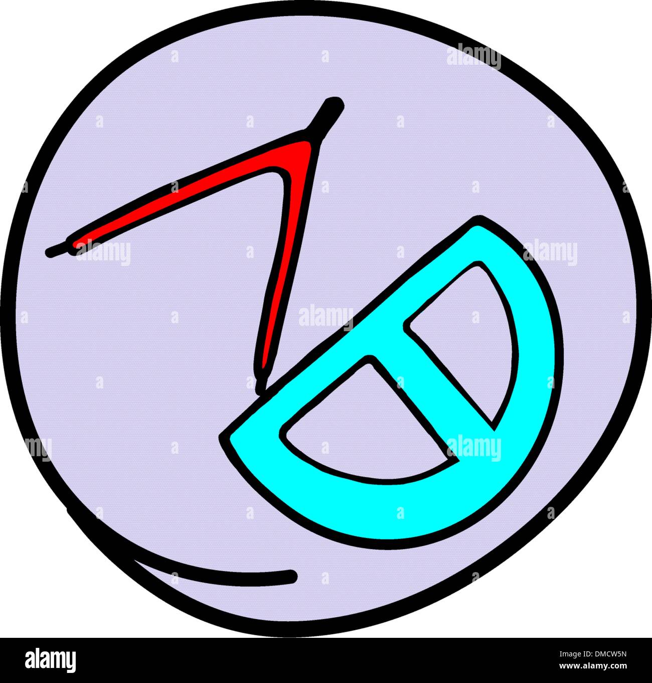 Protractor and Drawing Compass on Round Purple Background Stock Vector ...