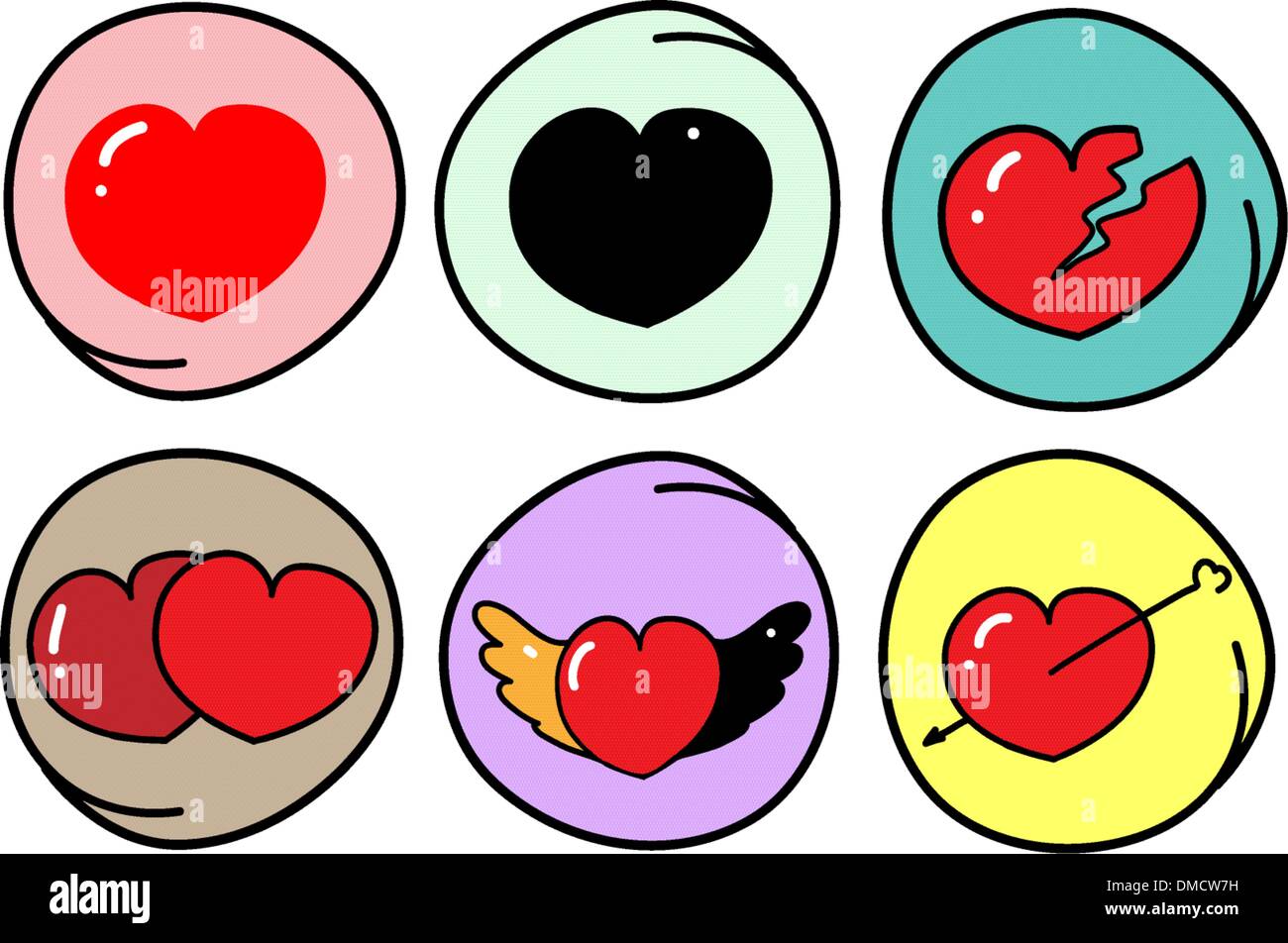 Set of Different Heart Symbols on Round Background Stock Vector Image ...