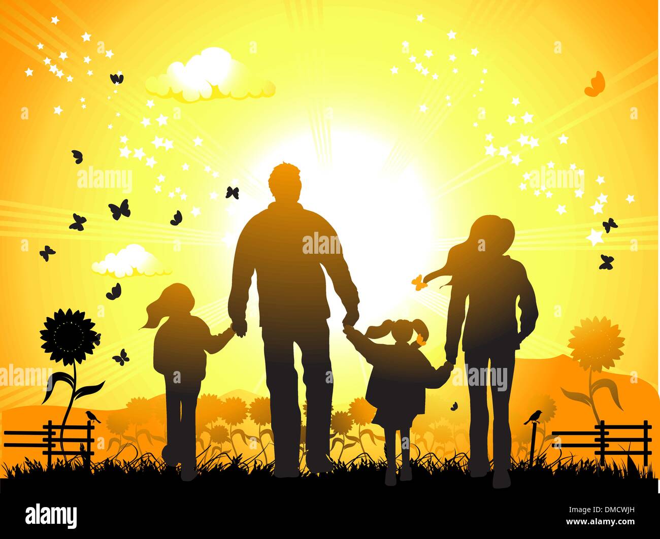 Happy family walks on nature, sunset Stock Vector Image & Art - Alamy