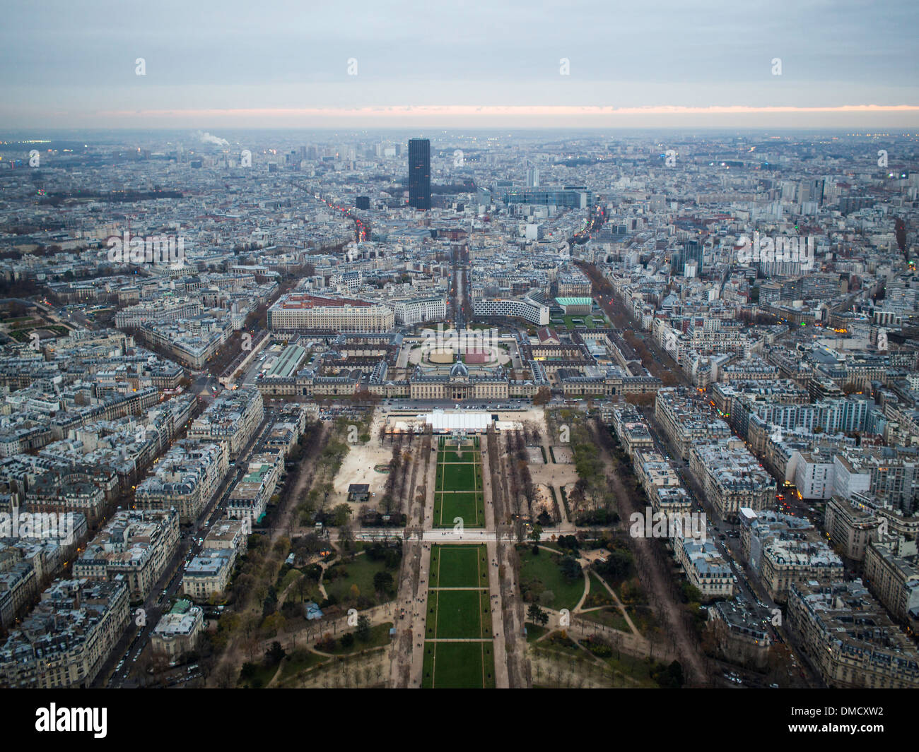 Champ de Mars seen from Eiffel tower top at night fall Stock Photo - Alamy