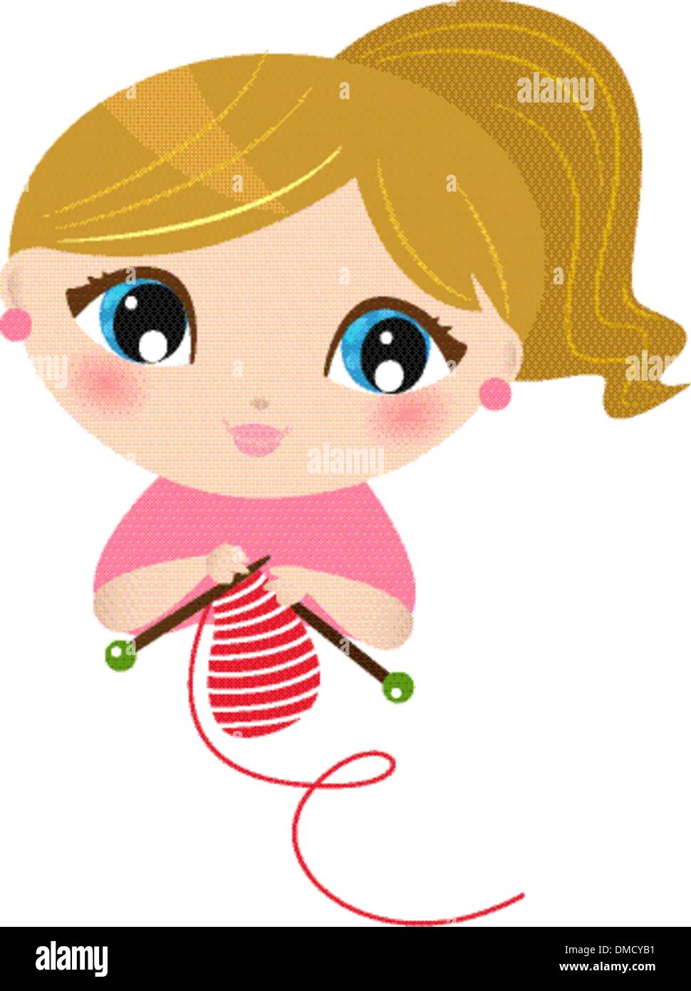 Beautiful knitting Girl isolated on white Stock Vector Image & Art - Alamy