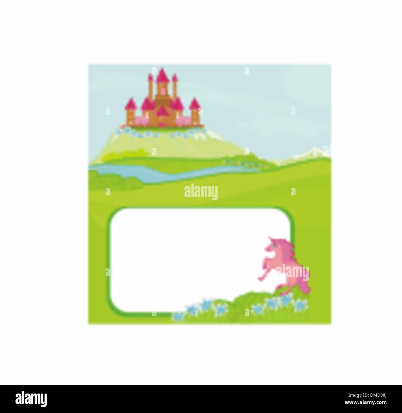 Portrait frame with fairy tale castle and beautiful country side Stock ...