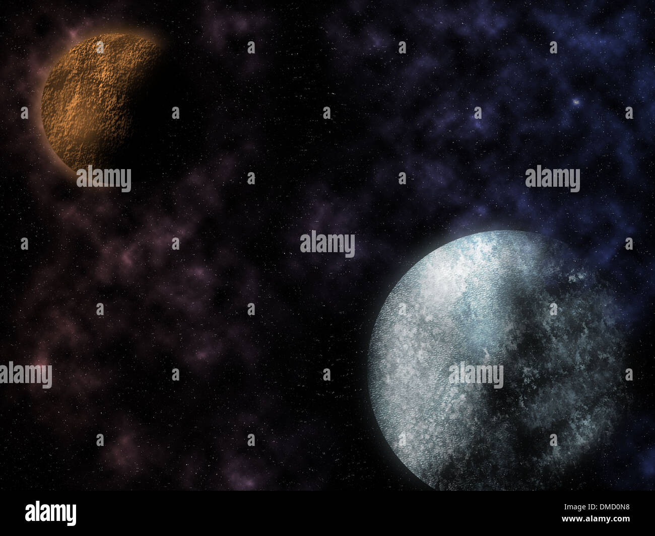 The Universe - stars and two planets Stock Photo - Alamy