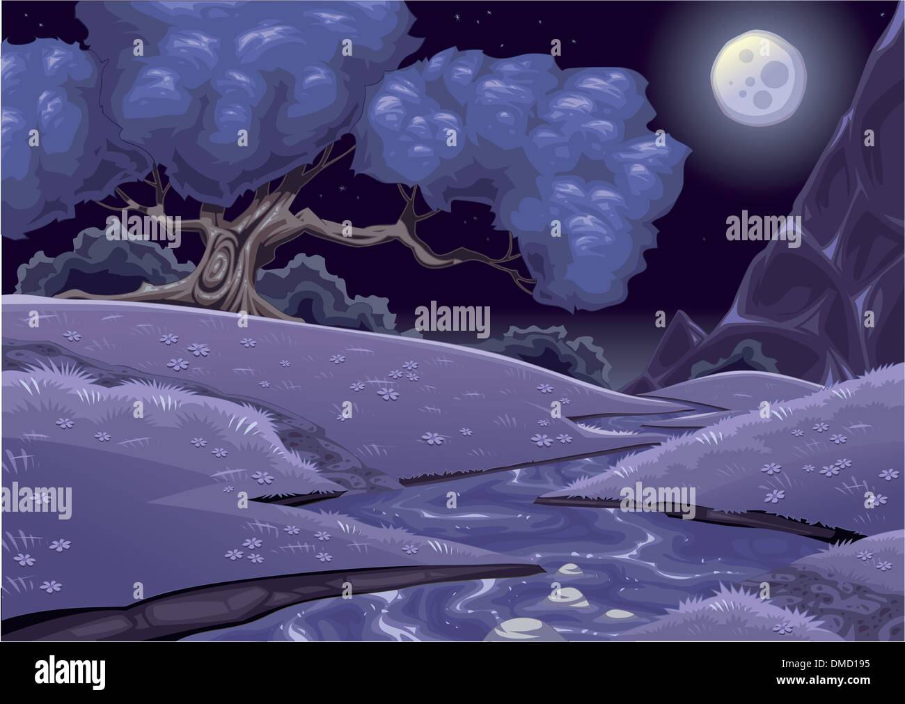 Cartoon nightly landscape with stream Stock Vector Image & Art - Alamy