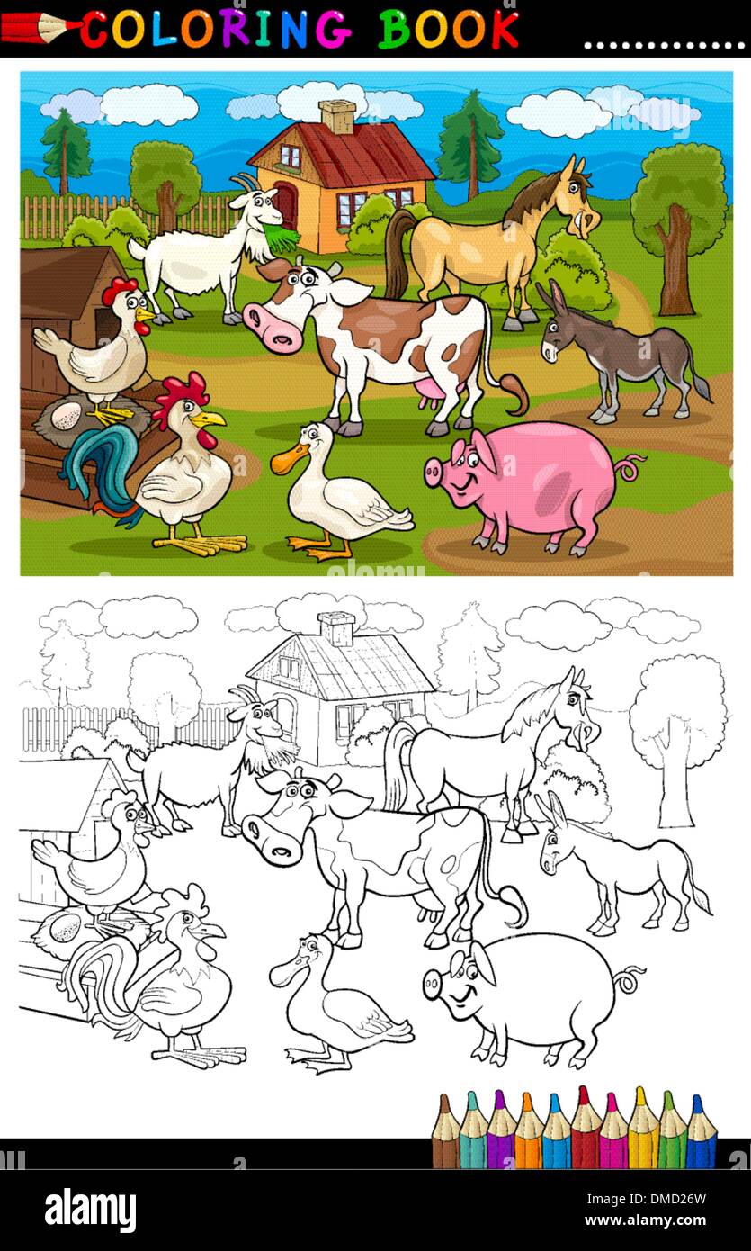 Cartoon Farm and Livestock Animals for Coloring Stock Vector Image ...
