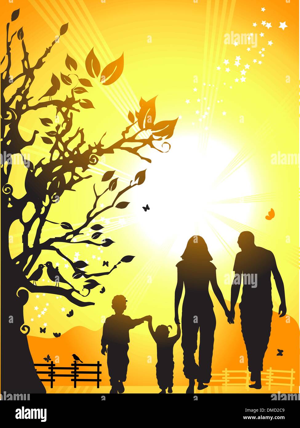 Happy family walks on nature, sunset Stock Vector Image & Art - Alamy