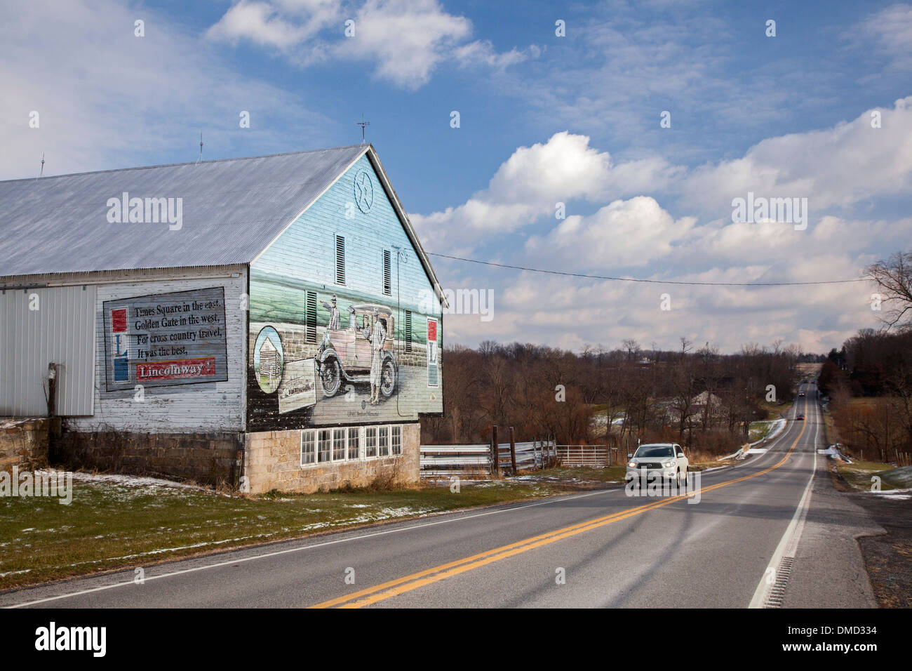 Murals on a barn along the Lincoln Highway (now U.S. 30 in Pennsylvania ...
