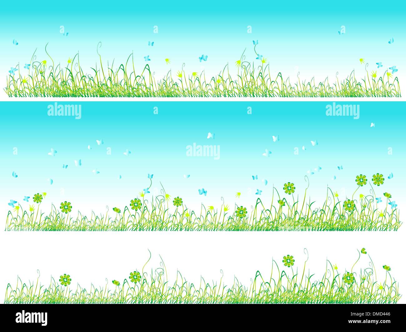Grass green, summer background, flowers and butterflies Stock Vector ...