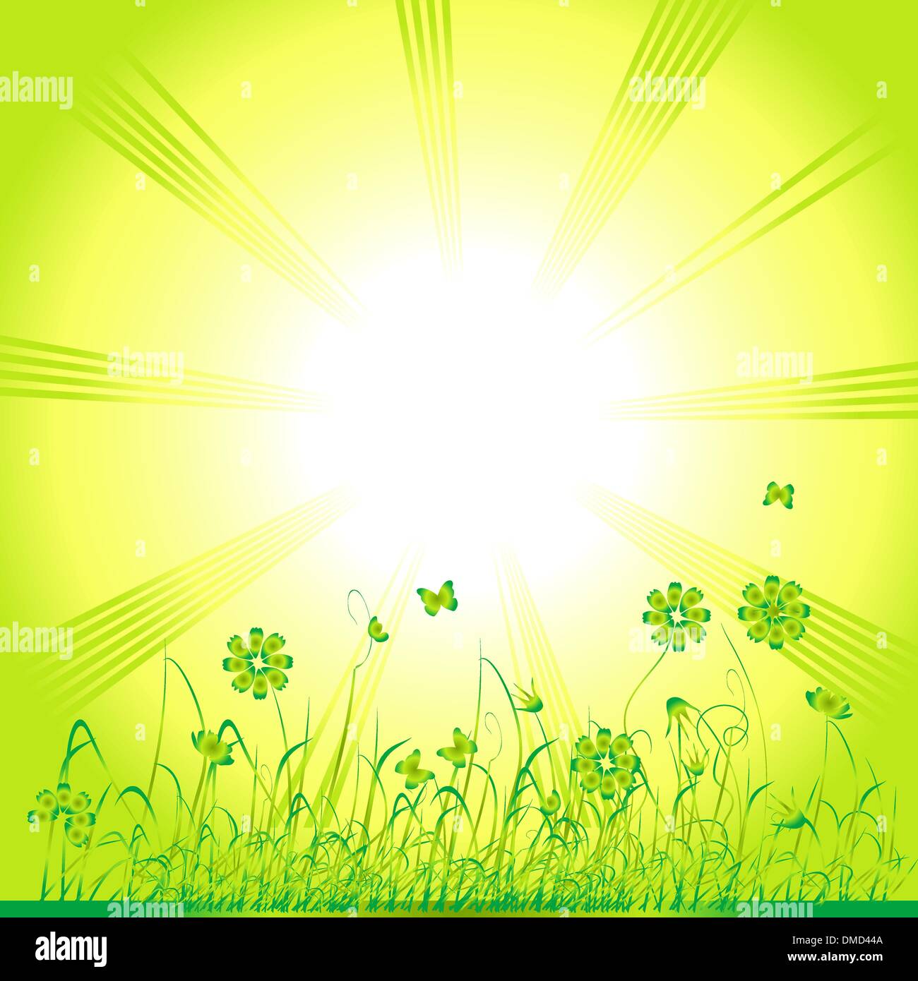 Grass green, summer background, flowers and butterflies Stock Vector ...