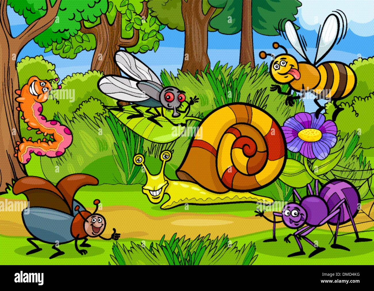 cartoon insects on nature rural scene Stock Vector Image & Art - Alamy