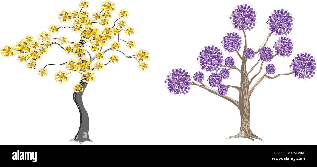 Abstract Illustration of Beautiful Yellow an Purple Trees Stock Vector ...