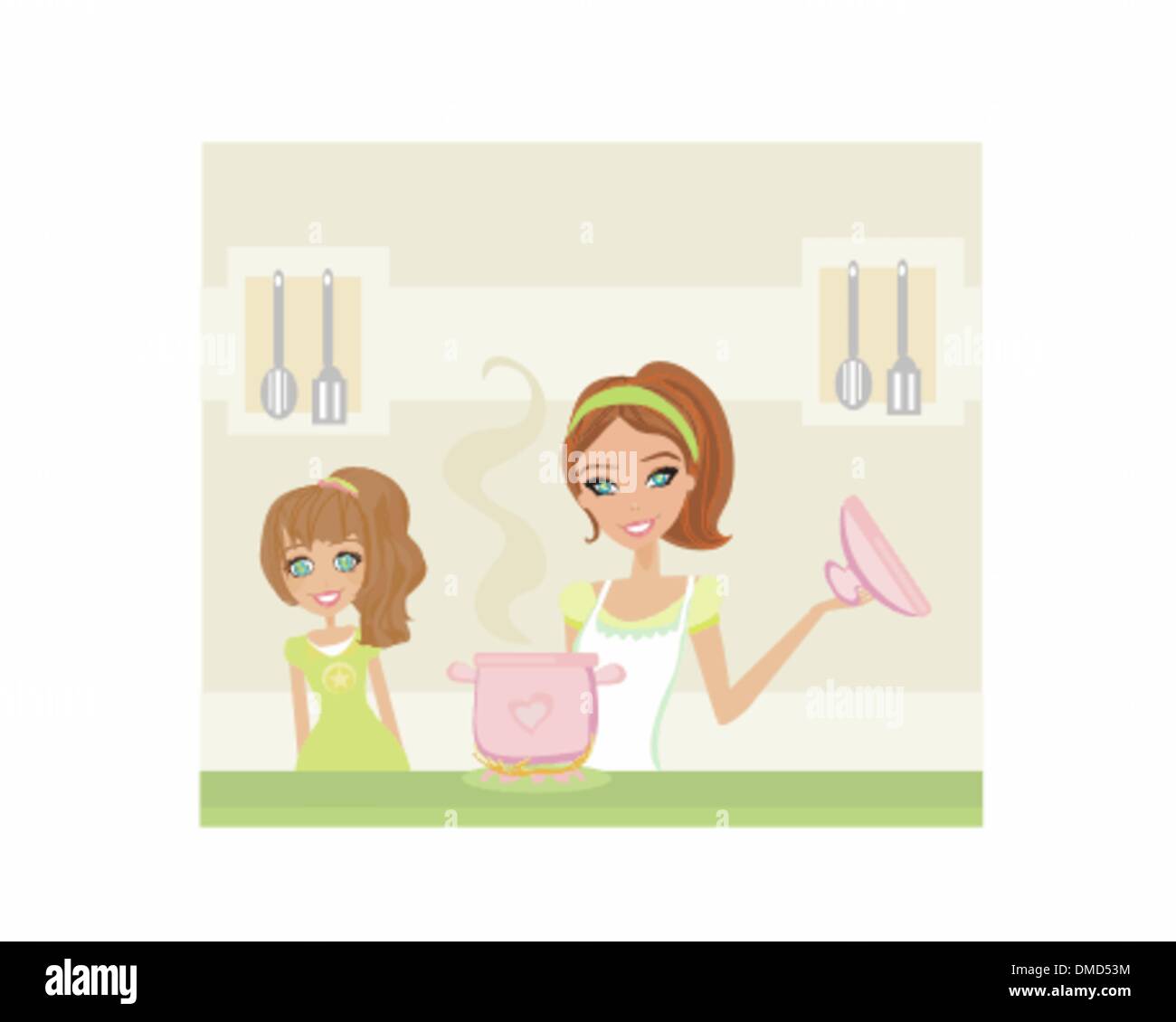 Daughter Looking At Her Mother Cooking Stock Vector Image And Art Alamy