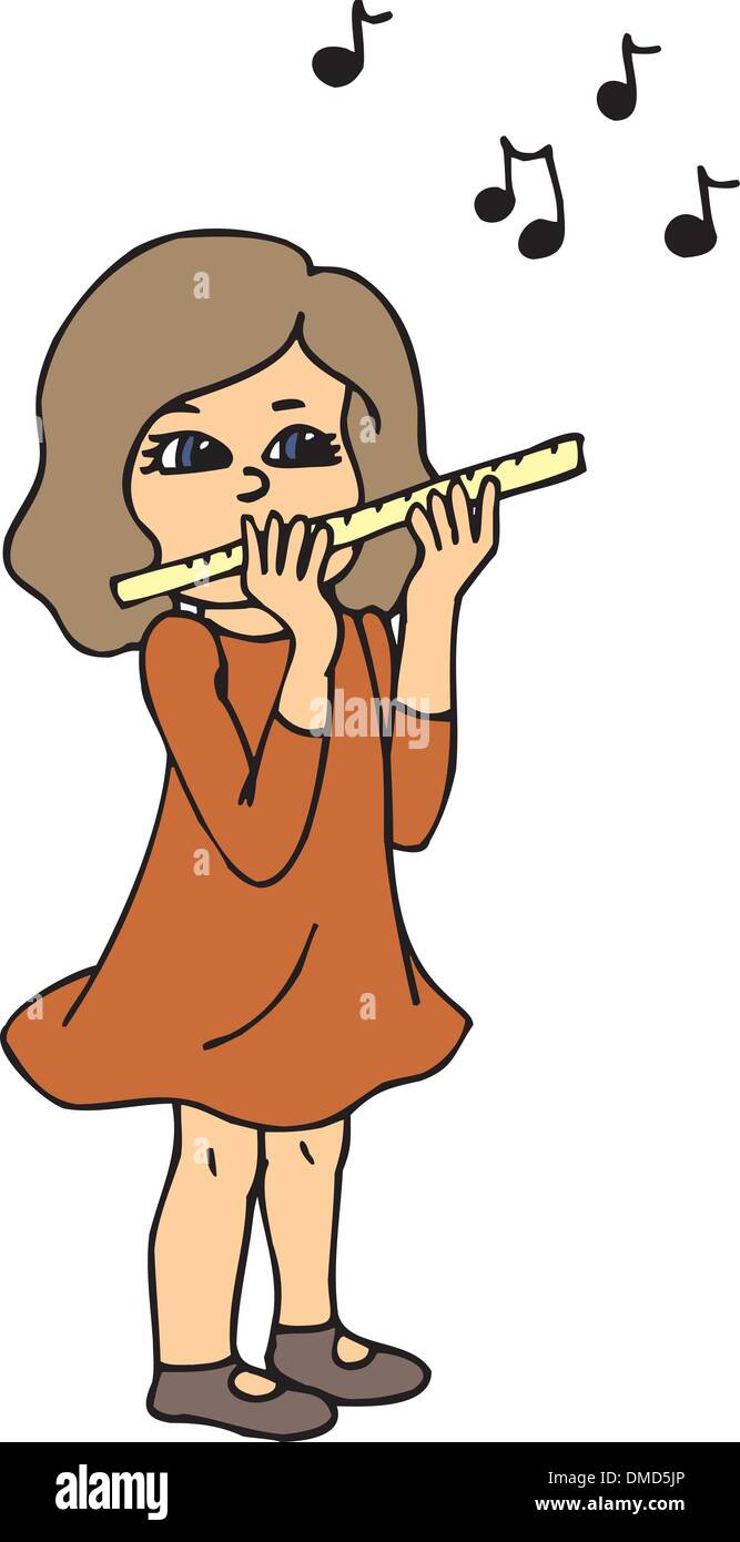 Girl Playing Flute Cartoon