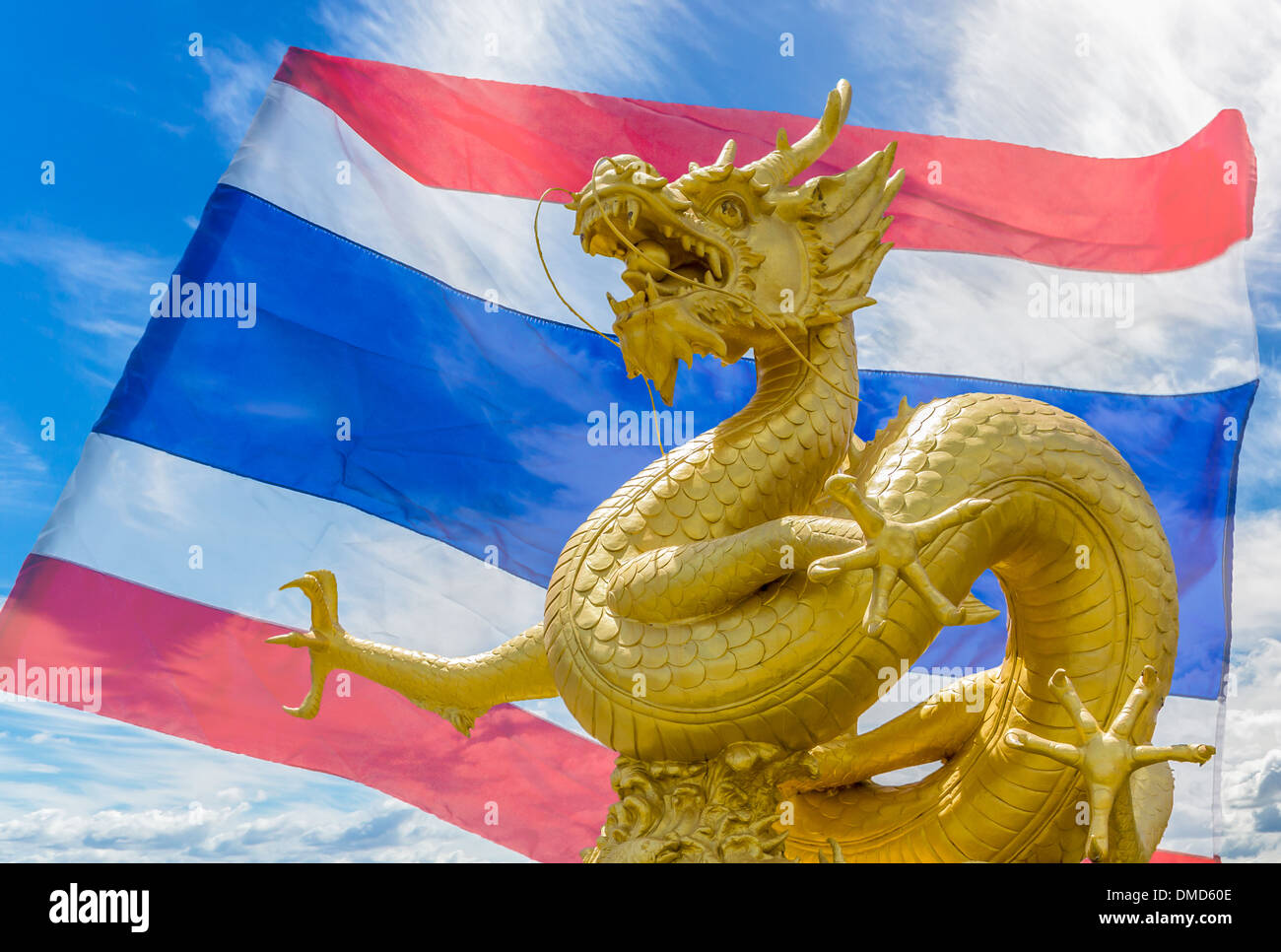 Composite image. Gilded dragon statue in queen sirikit garden phuket ...