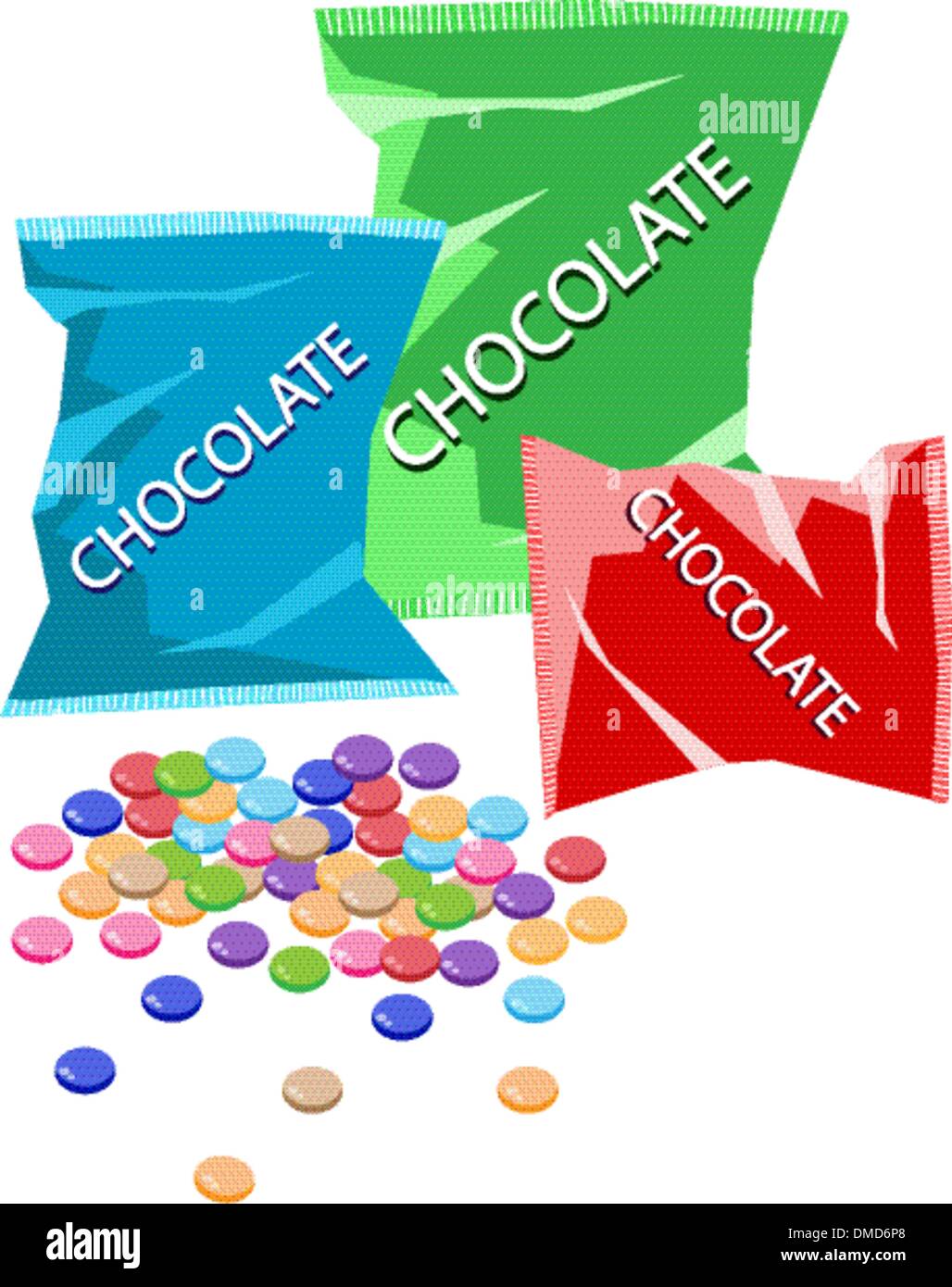 Colorful Chocolate Candies with Three Plastic Bags Stock Vector Image ...