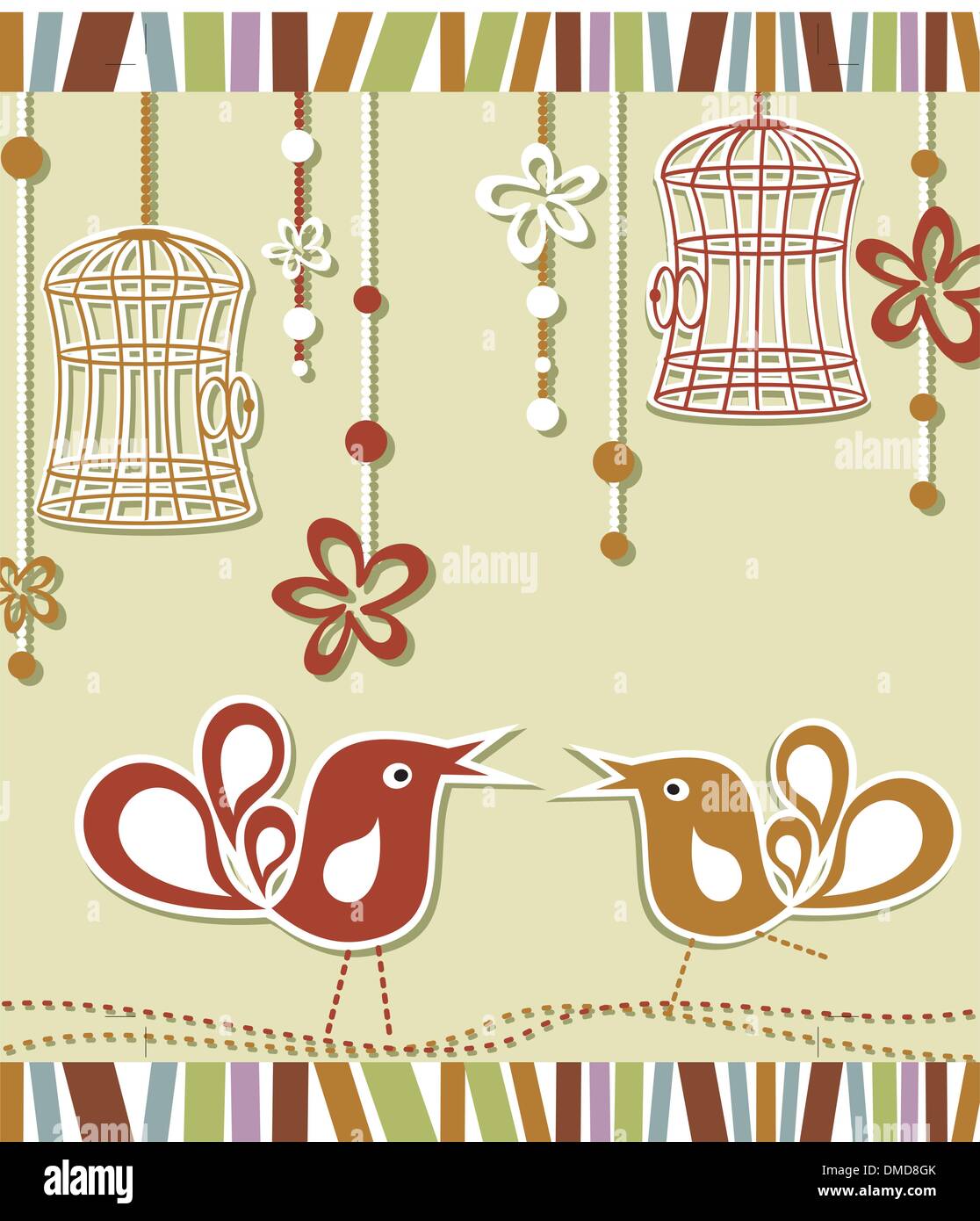 wedding invitation card with a bird cage and flowers Stock Vector Image ...