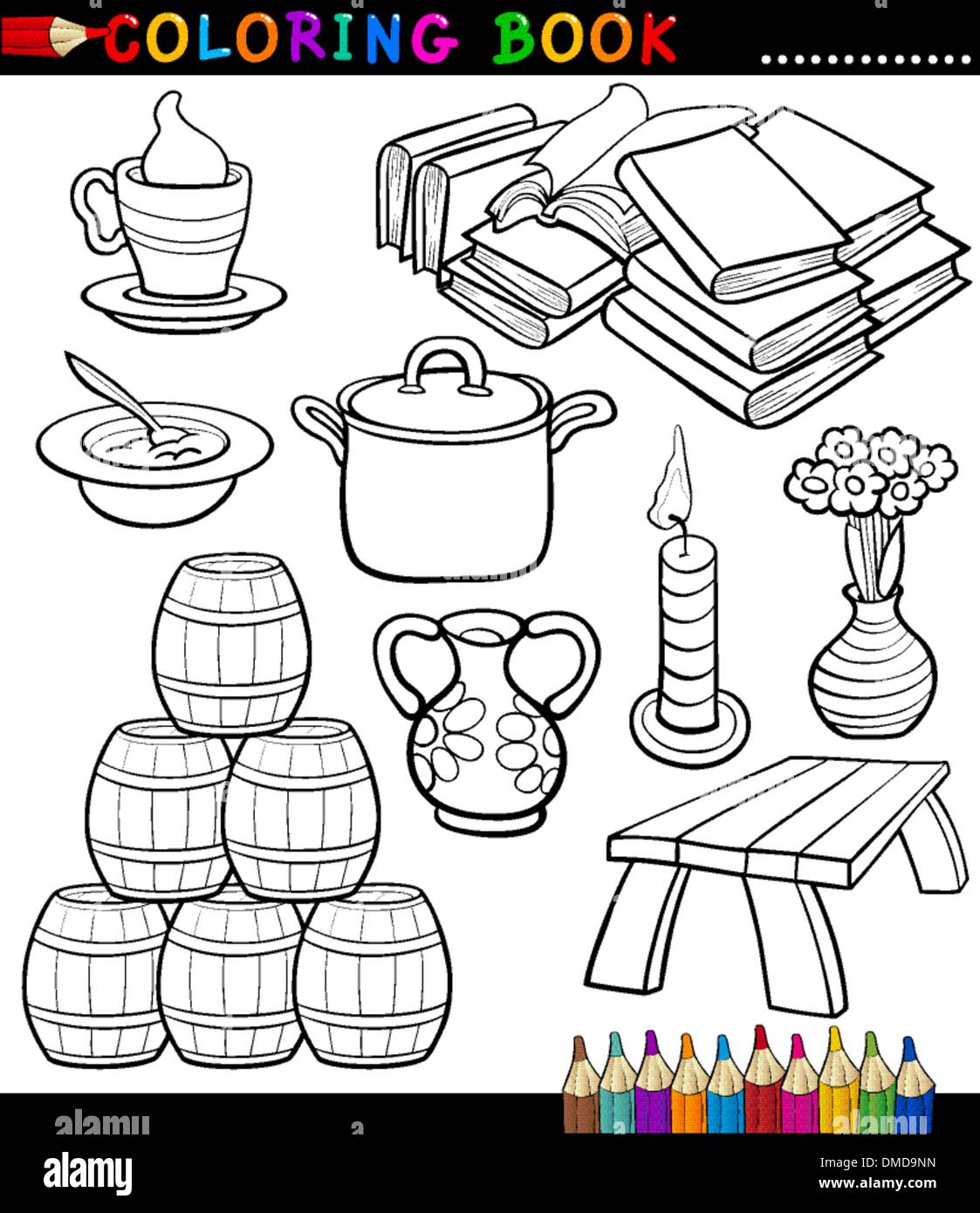 Cartoon Different Objects Coloring Page Stock Vector Image & Art - Alamy