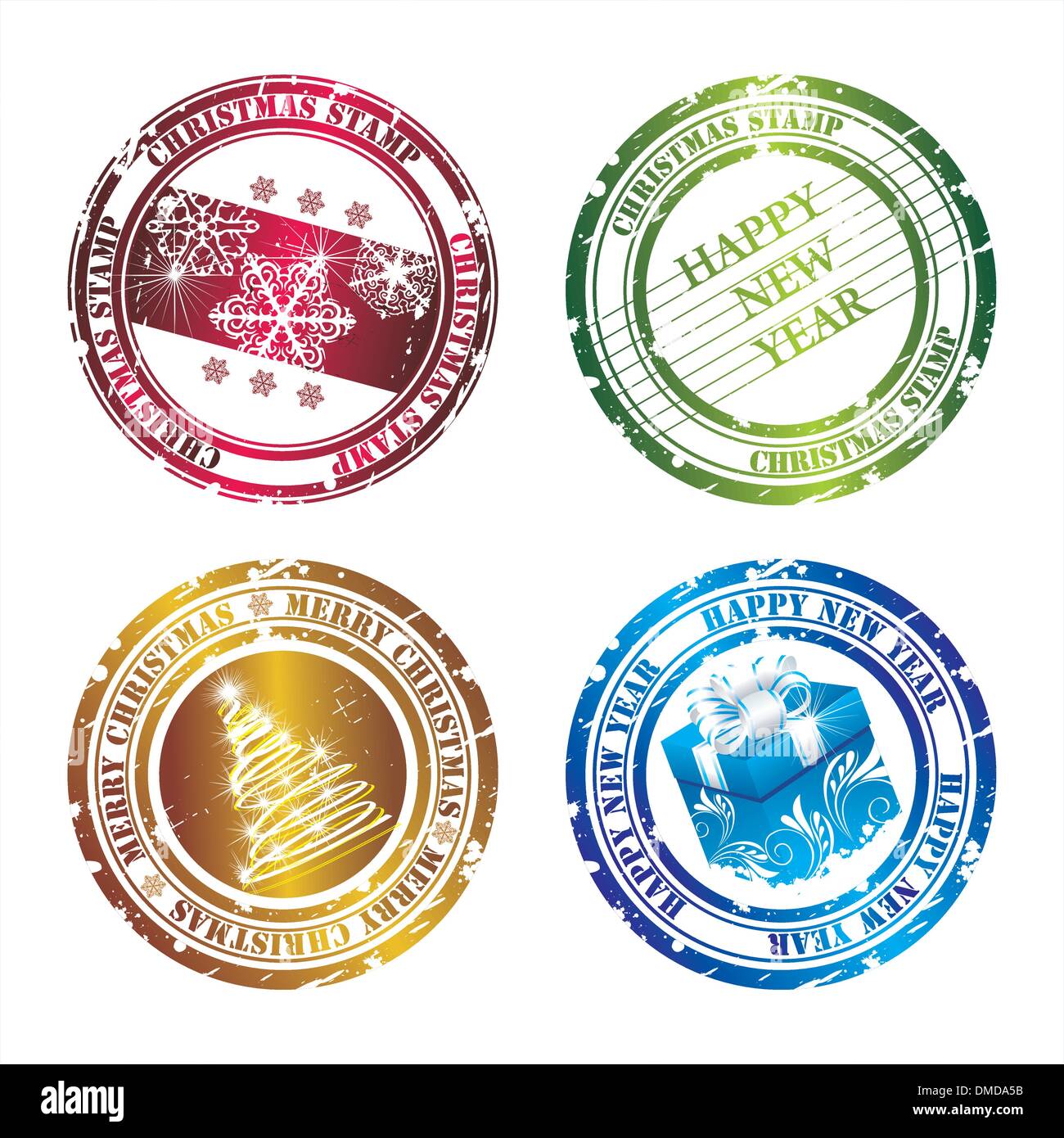 vector set: detailed vintage Christmas rubber/postage stamps Stock ...